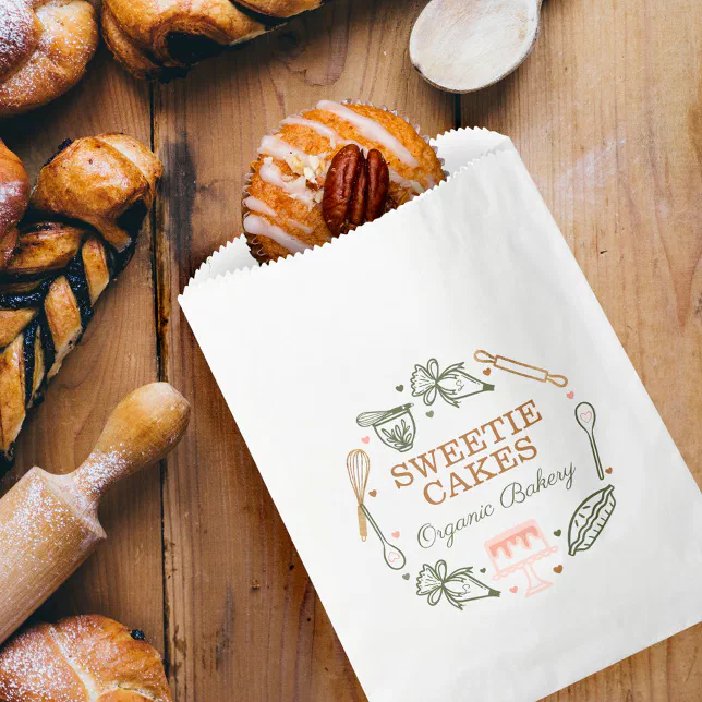 Baking & Cooking Utensil Pink & Olive Green Bakery Favor Bag | Zazzle