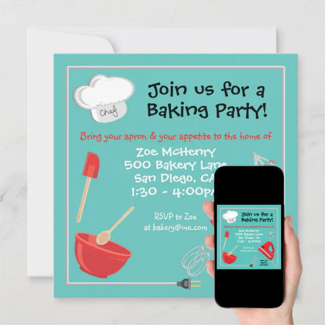 Baking or Cooking Party Invitation Card | Zazzle