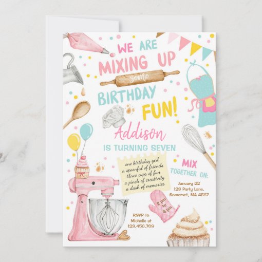 Baking Party Girl Kids Cooking Birthday Invitation | Zazzle