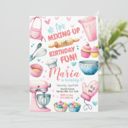 Baking Party Girl Kids Cooking Birthday Invitation | Zazzle