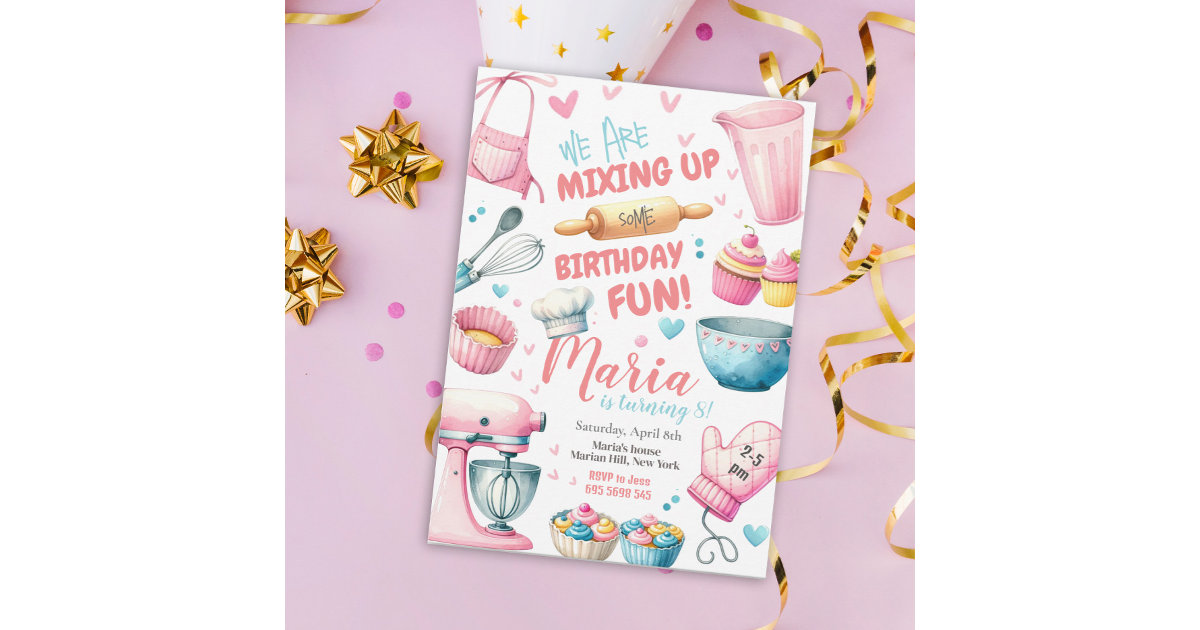 Baking Party Girl Kids Cooking Birthday Invitation | Zazzle