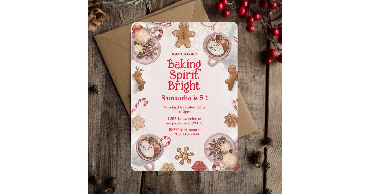 Baking Spirit Bright Christmas Cookie Birthday Invitation | Zazzle