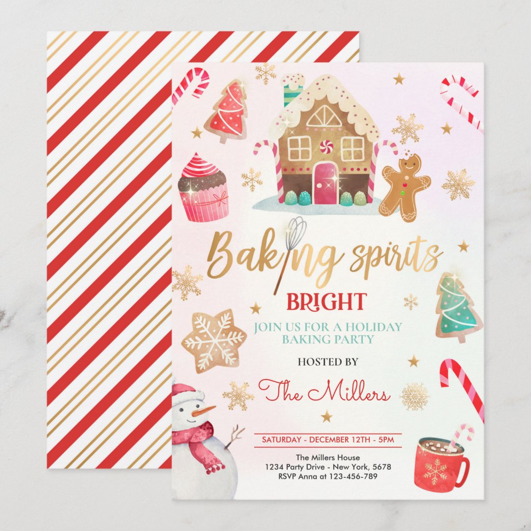 Baking Spirit Bright Holiday Party Christmas Bake Invitation | Zazzle