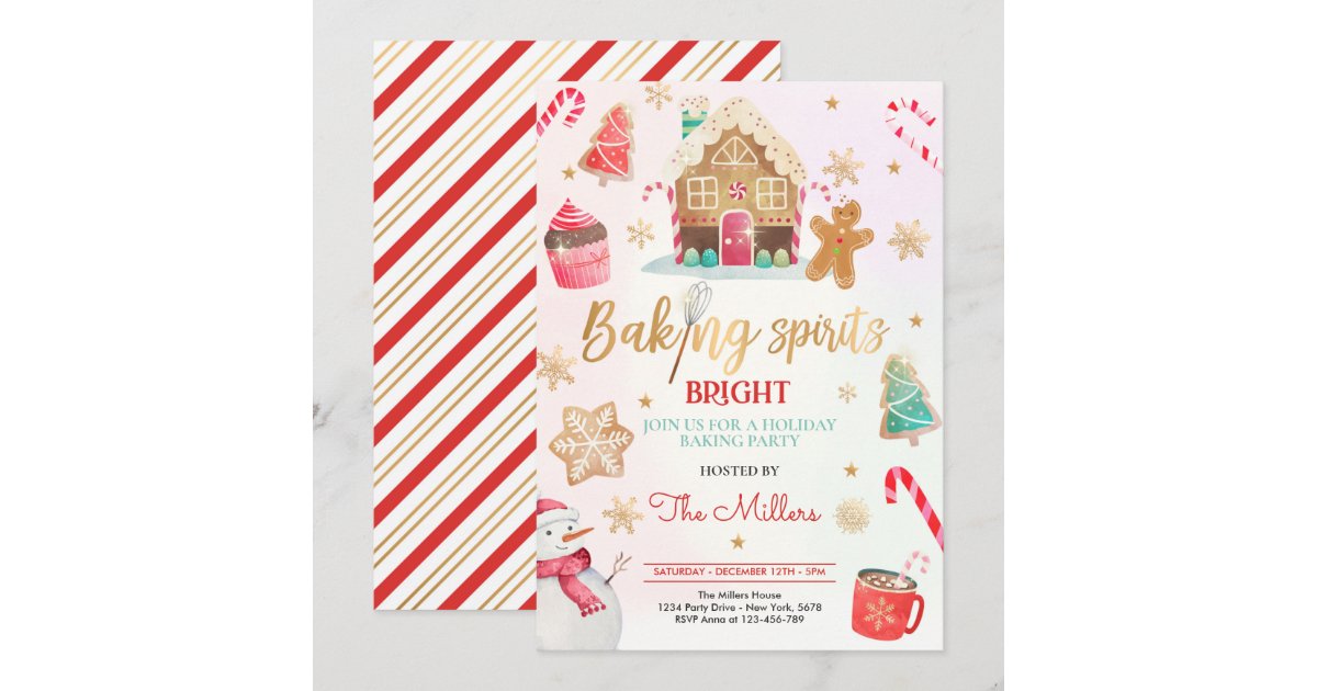 Baking Spirit Bright Holiday Party Christmas Bake Invitation | Zazzle
