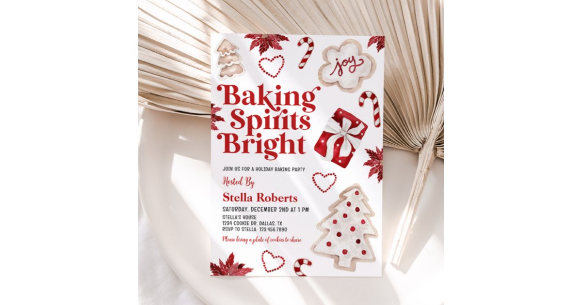 Baking Spirits Bright Christmas Cookie Exchange Invitation | Zazzle