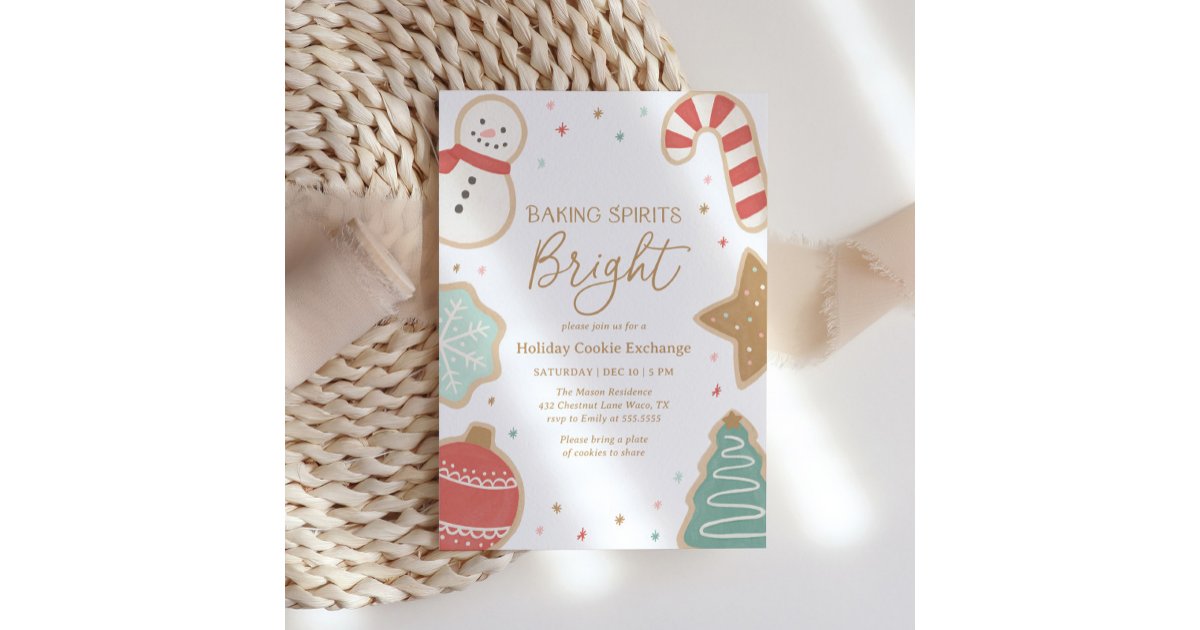 Baking Spirits Bright Christmas Cookie Exchange Invitation | Zazzle