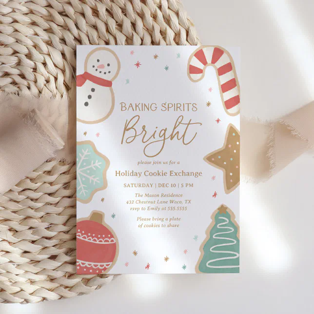 Baking Spirits Bright Christmas Cookie Exchange Invitation | Zazzle