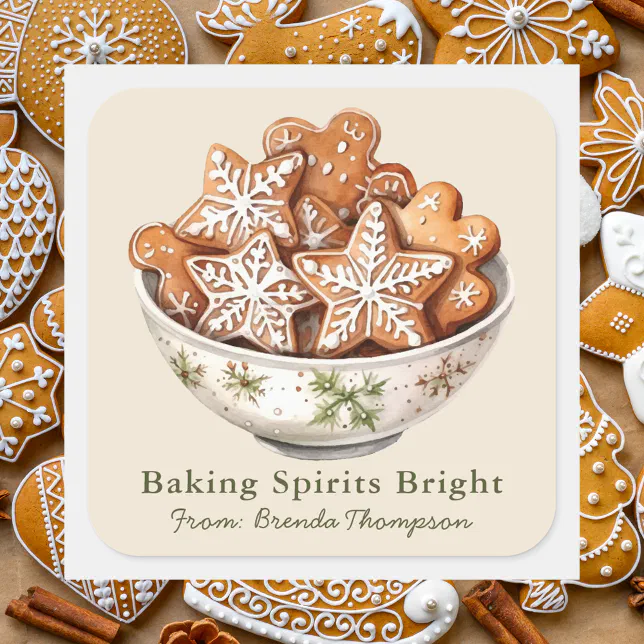 Baking Spirits Bright Christmas Treats Holiday Square Sticker | Zazzle