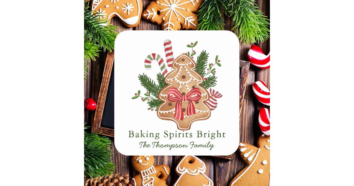Baking Spirits Bright Christmas Tree Cookie Square Sticker | Zazzle