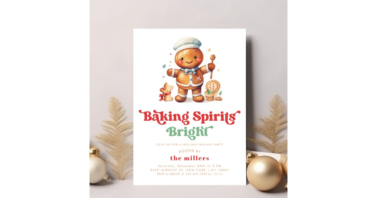 Baking Spirits Bright Holiday Christmas Bake Party Invitation | Zazzle