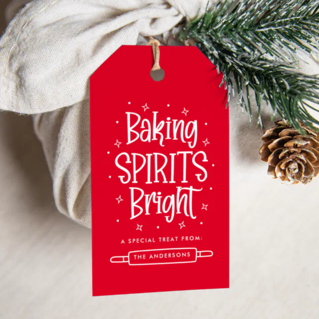 Baking Spirits Bright Red Personalized Holiday Gift Tags | Zazzle