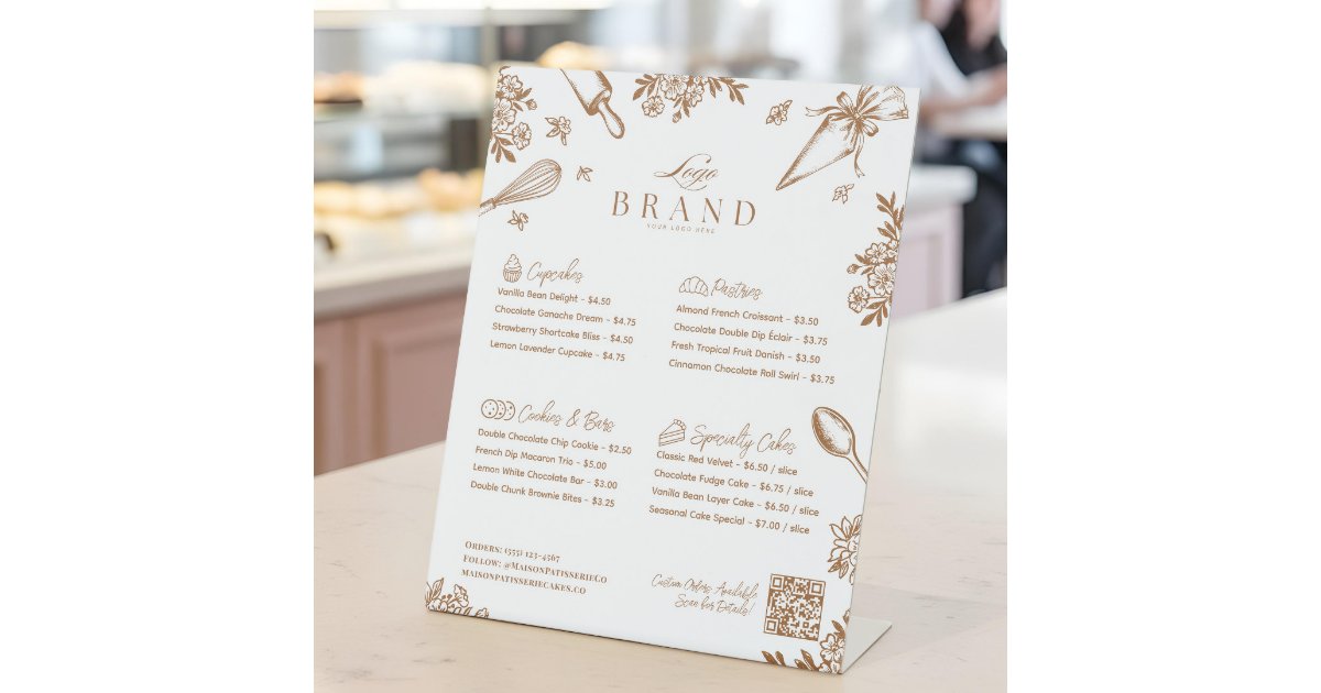 Baking Utensil Pastry Cake Bakery Menu Price List Pedestal Sign | Zazzle