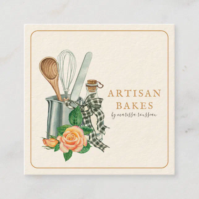 Baking Utensils Bakery Baker Square Business Card | Zazzle