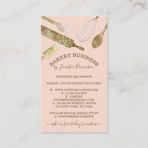 Baking utensils Catering Cook Chef vertical cute Business Card | Zazzle