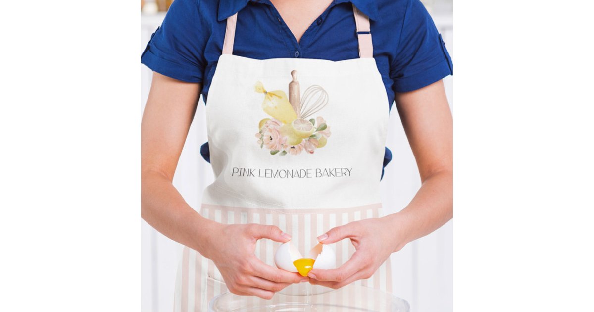 Baking Utensils Floral Logo Pastry Chef Apron | Zazzle