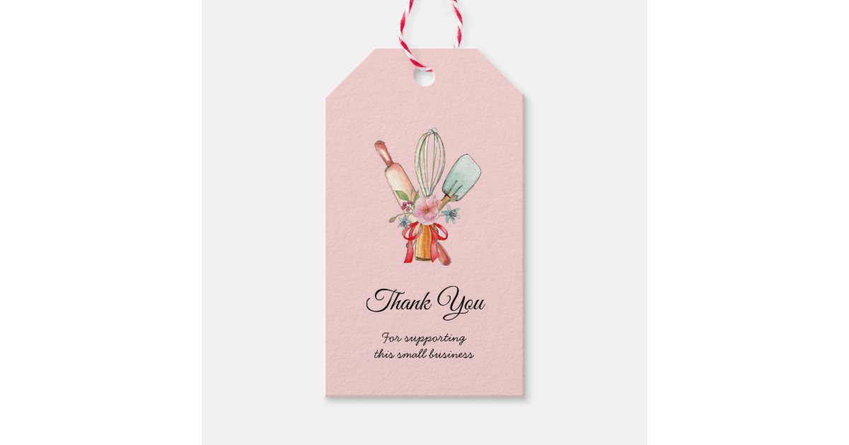 Baking Utensils pink Thank you gift tags | Zazzle