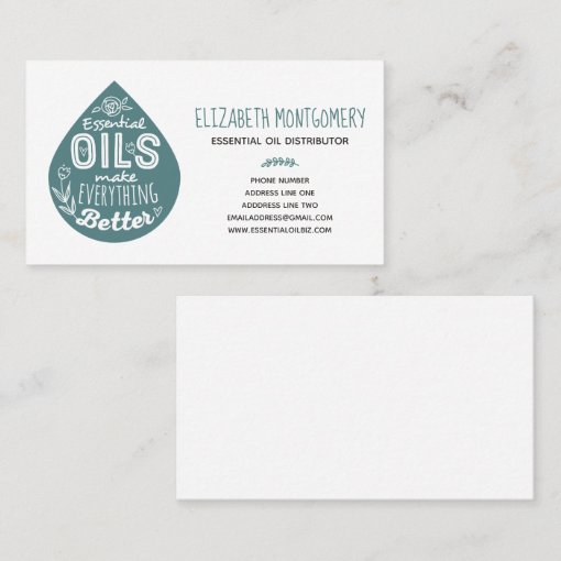 Balance Teal Essential Oil Drop Business Card | Zazzle