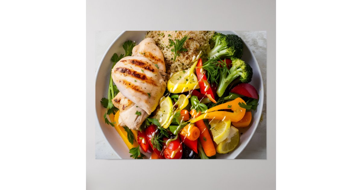 Balanced Plate with Lean Proteins, Whole Grains Poster | Zazzle