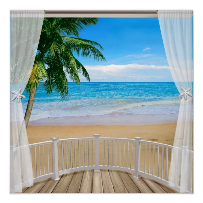 Balcony with a Beach Ocean View Poster | Zazzle.com