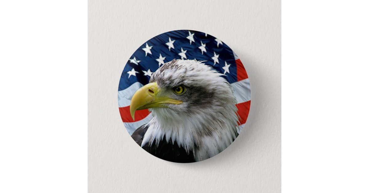 Bald Eagle American Flag Button | Zazzle