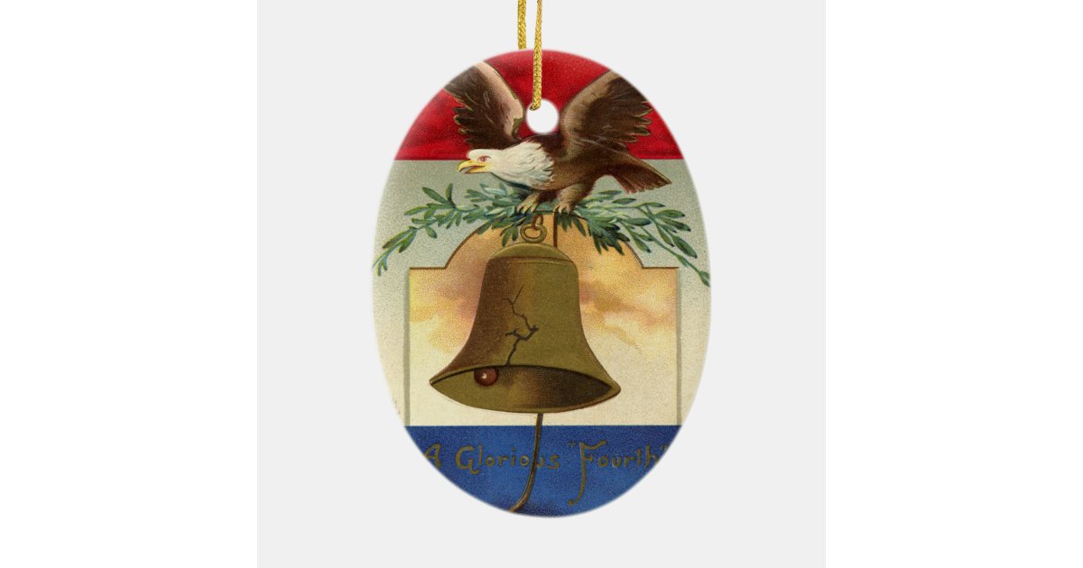 bald eagle liberty bell patriotic vintage art ceramic ornament | Zazzle