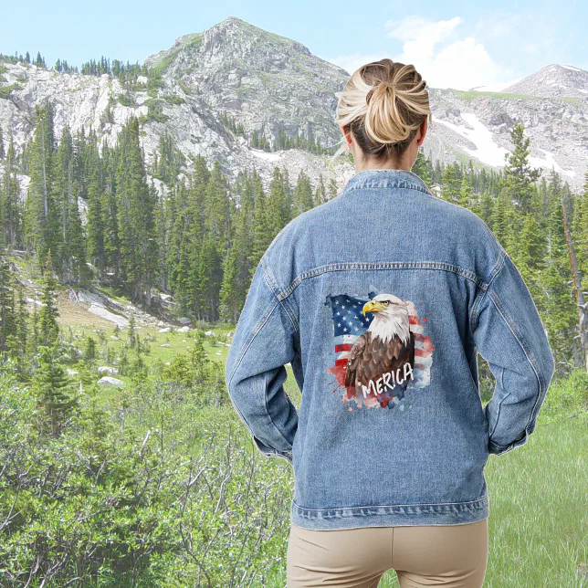 Bald Eagle 'Merica Flag Patriotic Denim Jacket | Zazzle