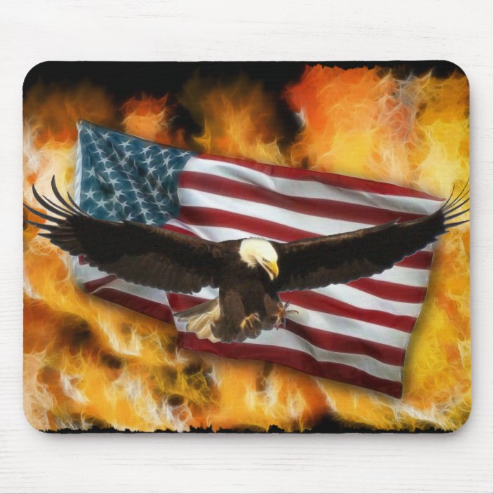 Bald Eagle, US Flag and Flames Patriotic Mousepad | Zazzle.com