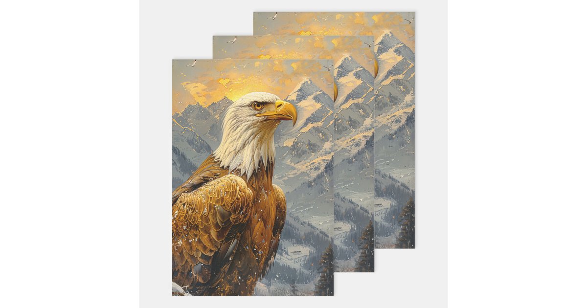 Bald Eagle Watercolor Mountains Decoupage Wrapping Paper Sheets | Zazzle