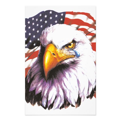 Bald Eagle With A Tear - USA Flag In Background Stationery | Zazzle