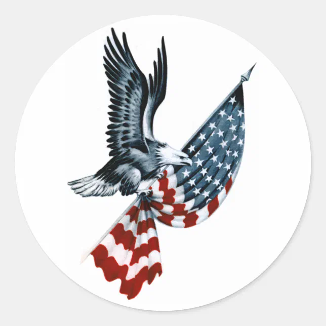 Bald Eagle with American Flag Classic Round Sticker | Zazzle