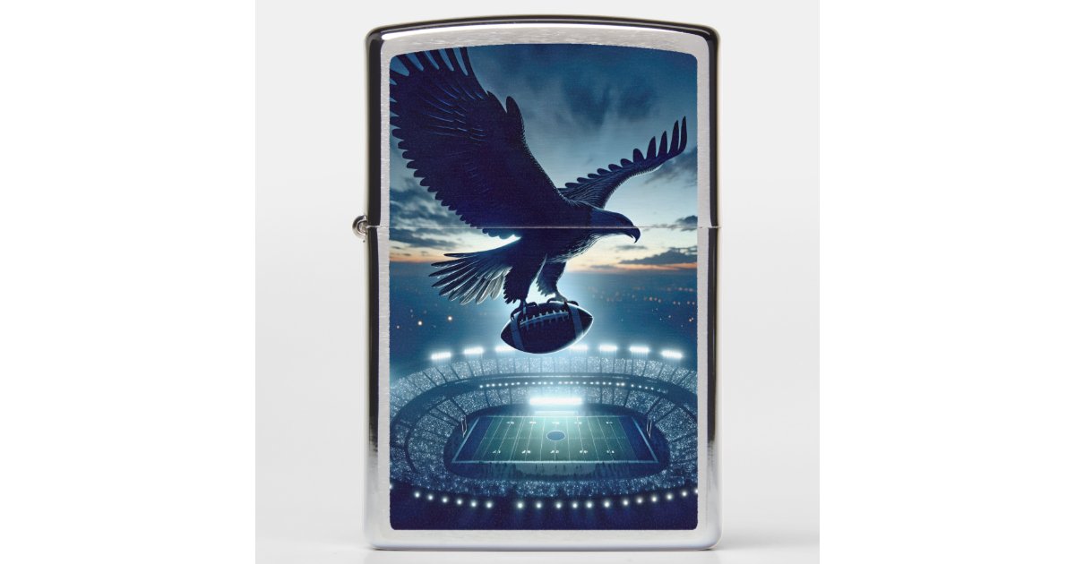 Bald Eagle With Football Flying Over a Stadium Zippo Lighter | Zazzle
