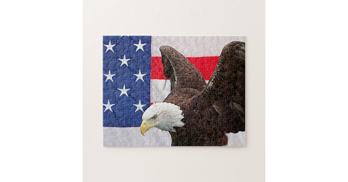 Bald Eagle with the American Flag Jigsaw Puzzle | Zazzle