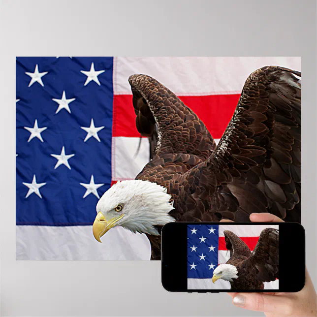 Bald Eagle with the American Flag Poster | Zazzle