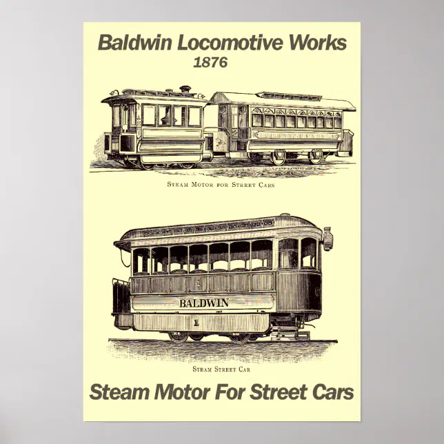 Baldwin Steam Motor For Street Cars 1876 Poster | Zazzle