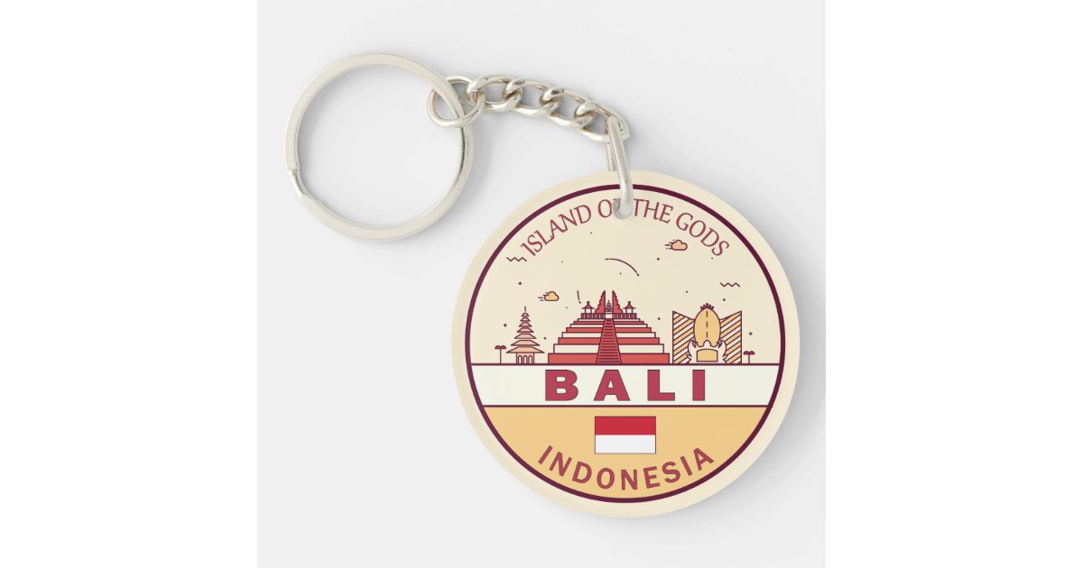 Bali Indonesia City Skyline Emblem Keychain | Zazzle