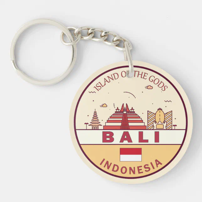 Bali Indonesia City Skyline Emblem Keychain | Zazzle