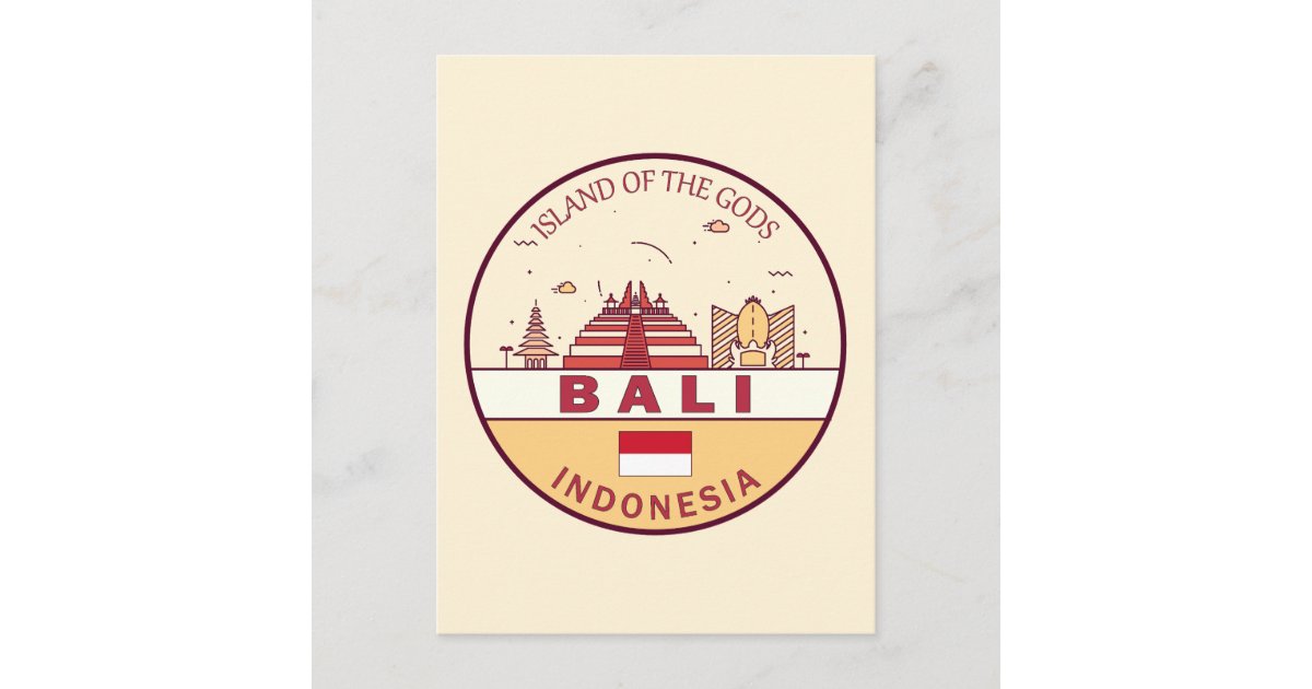 Bali Indonesia City Skyline Emblem Postcard | Zazzle