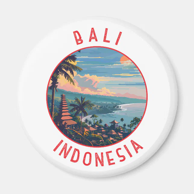 Bali Indonesia Retro Distressed Circle Magnet | Zazzle