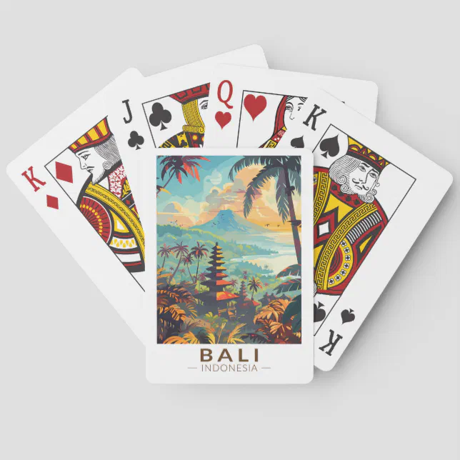 Bali Indonesia Temples Travel Art Vintage Poker Cards | Zazzle