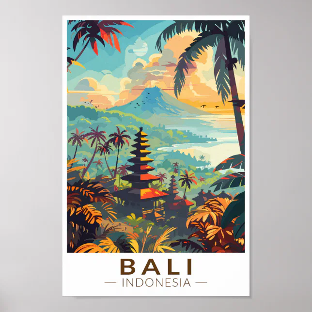 Bali Indonesia Temples Travel Art Vintage Poster | Zazzle