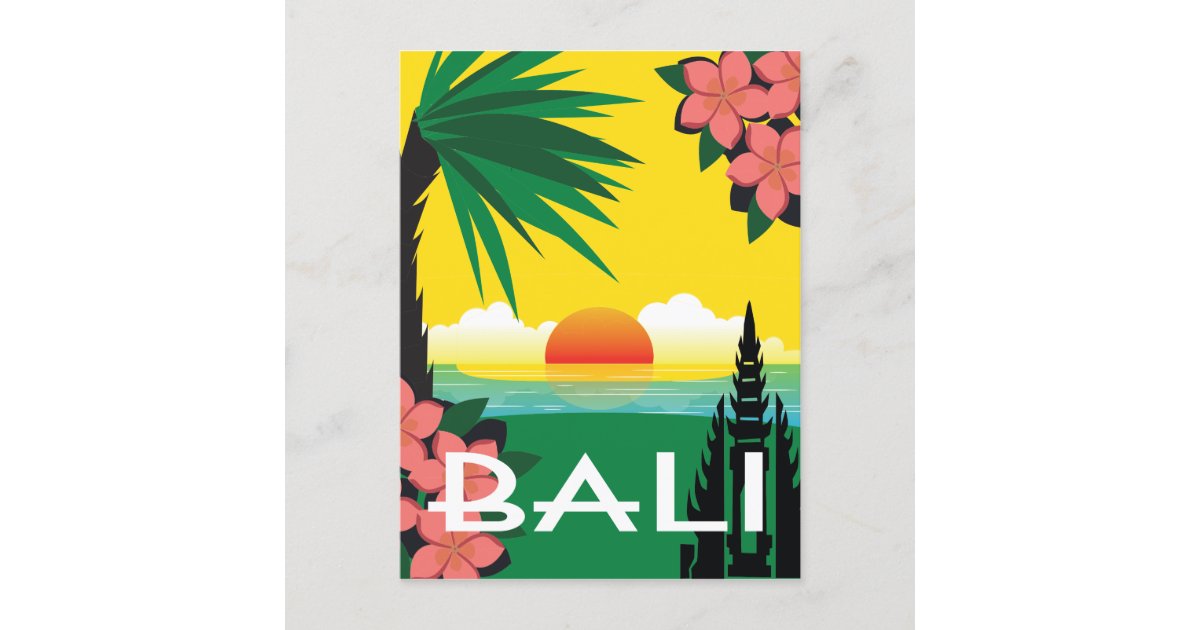 Bali Indonesia vintage travel style illustration Postcard | Zazzle.com