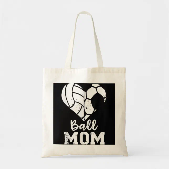 Ball Mom Heart Funny Soccer Volleyball Mom Tote Bag | Zazzle