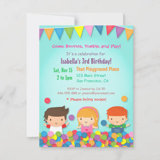 Ball Pit Cute Kids Birthday Party Invitations | Zazzle