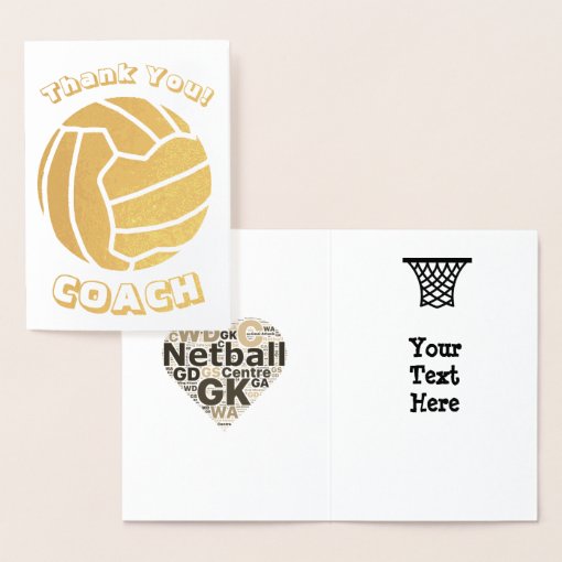 Ball Theme Netball Coach Thank You Gold Foil Card | Zazzle