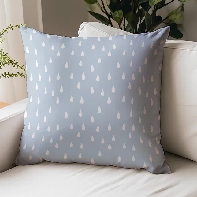 Ballad Blue Whimsical White Raindrops Throw Pillow | Zazzle