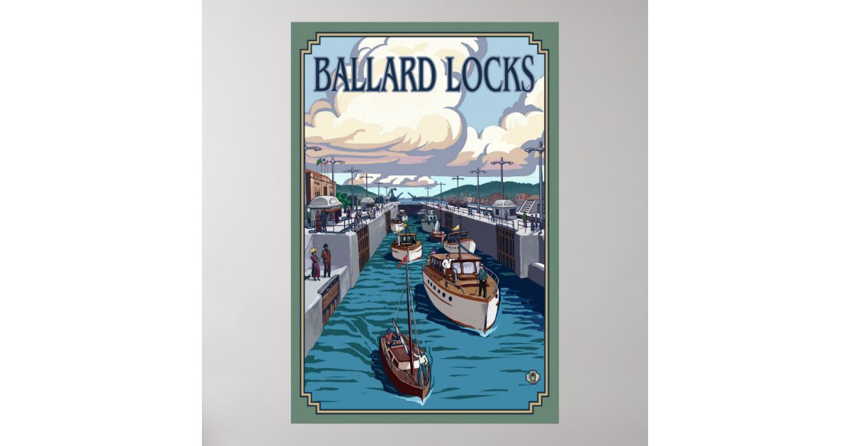 Ballard Locks - Seattle, WA Vintage Travel Poster | Zazzle