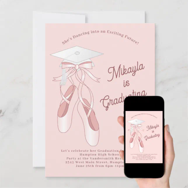 Ballerina Ballet Dance Graduation Party Invitation | Zazzle