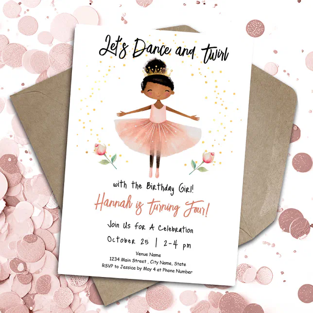 Ballerina Dance Twirl 4th Birthday Girl Pink Invitation | Zazzle