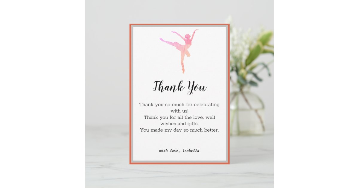 Ballerina Dancer Birthday Thank You card | Zazzle