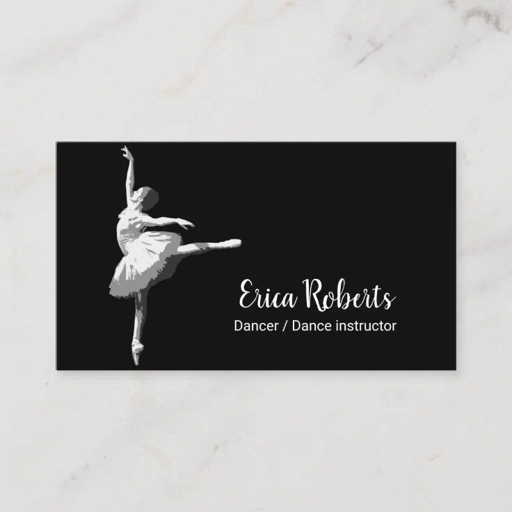 Ballerina Dancer Dance Instructor Elegant Black Business Card | Zazzle
